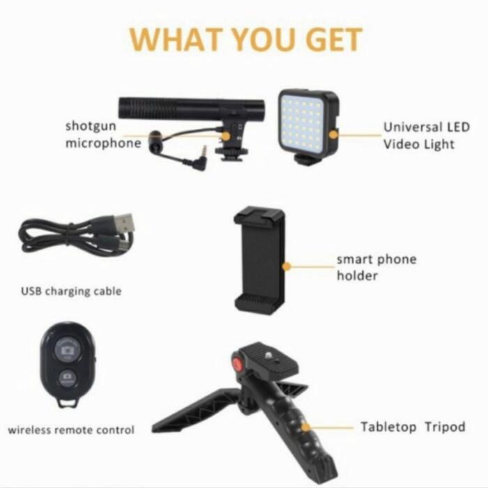Jual paket vlogging set mic led lengkap tripot live streaming tool kit ...