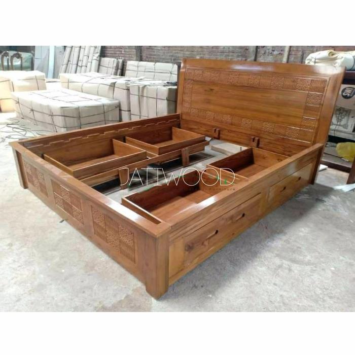 Jual Ranjang dipan 180x200 minimalis kayu jati 4 laci, tempat tidur ...