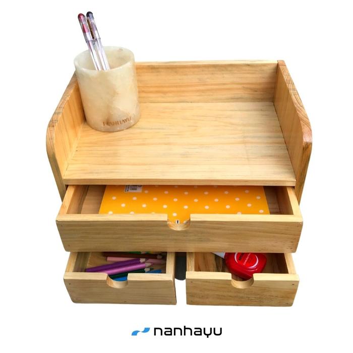 Promo wooden desk organizer drawer tempat pensil dan peralatan kantor ...