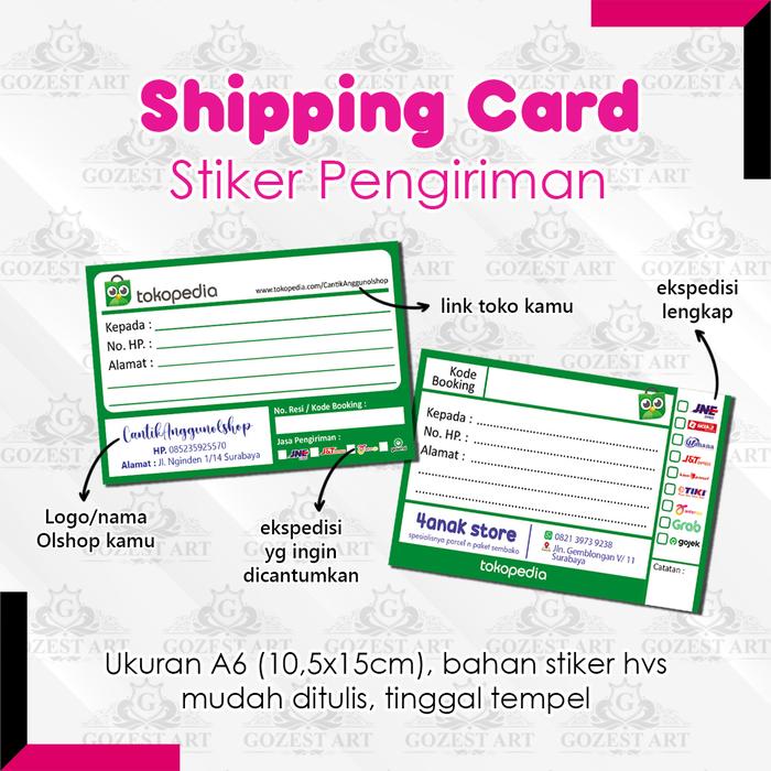 Jual Stiker pengiriman Tokped Shipping Card olshop tokopedia Custom A6 ...