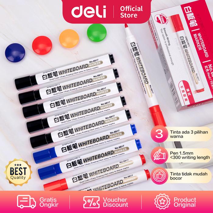 Jual Deli Spidol Kering 10pcs/box Mudah dihapus dan Mudah Dipakai 6817 ...