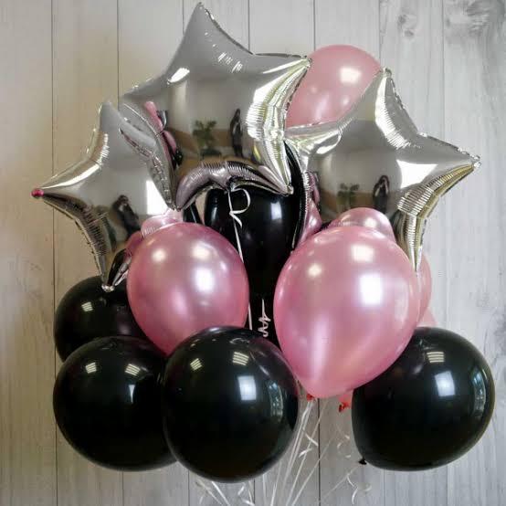Jual paket balon foil bintang mix latex hitam pink + glitter gold ...