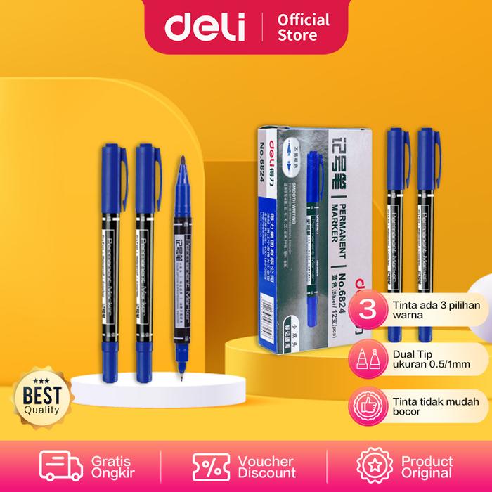 Jual Deli Spidol Double Tip Ujung Pena Ganda ukuran 0,5/1mm12pcs/Kotak ...