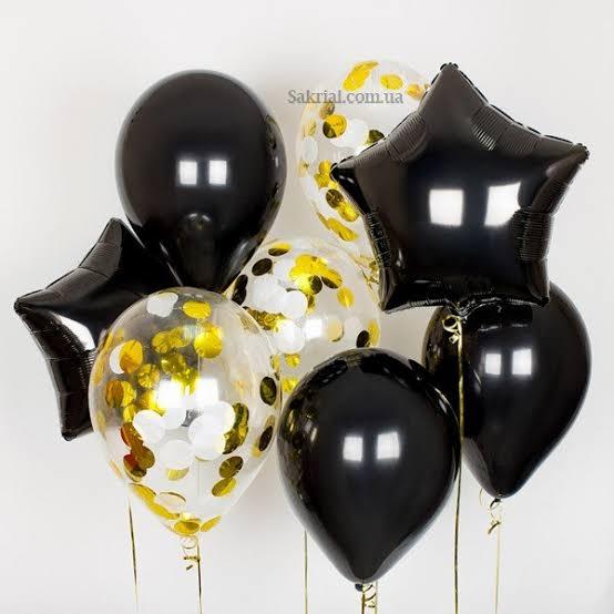 Jual paket balon foil bintang mix latex hitam pink + glitter gold ...