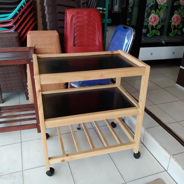 Jual Meja rak dorong tv dispenser 3 susun tahap roda kayu - Kab ...