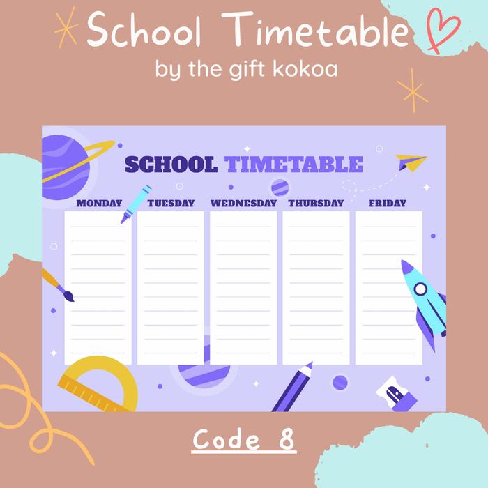 Jual Cetak Jadwal Pelajaran Anak / School Time Table - design 1, Kertas ...