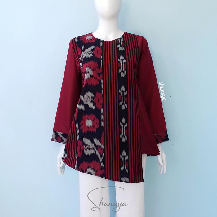 Jual Blus Tenun Troso Mix toyobo navy elegan Blouse Batik Shanaya XS ...