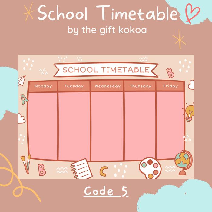 Jual Cetak Jadwal Pelajaran Anak / School Time Table - design 1, Kertas ...
