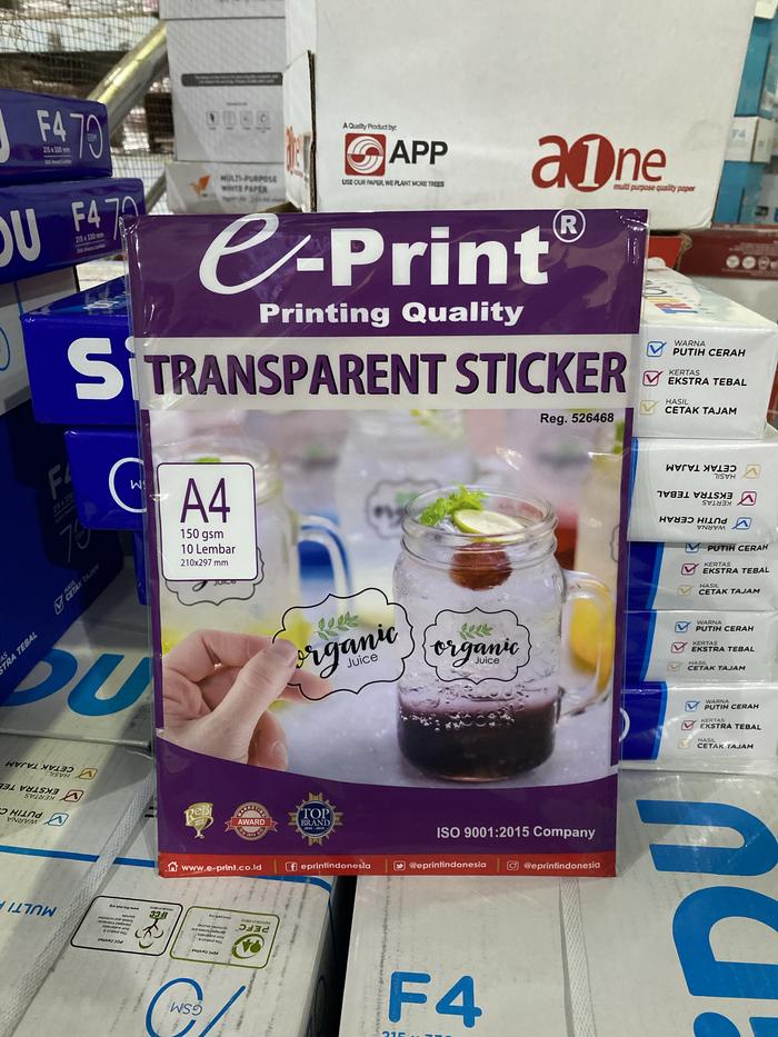 Jual E-Print Transparent Sticker A4 / Kertas Stiker Transparan Eprint ...