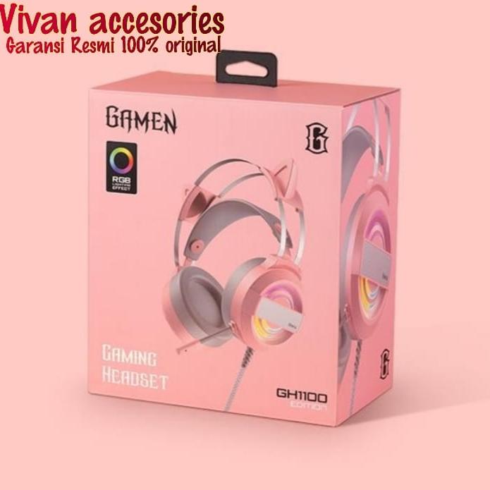 Jual Gamen GH1100 Headset Earphone Headphone Gaming cat Ear Pink LED ...