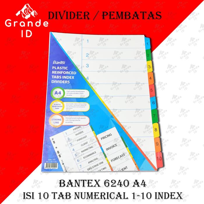 Jual DIVIDER BANTEX 6240 A4 ISI 10 TAB NUMERICAL 1-10 INDEX PEMBATAS ...