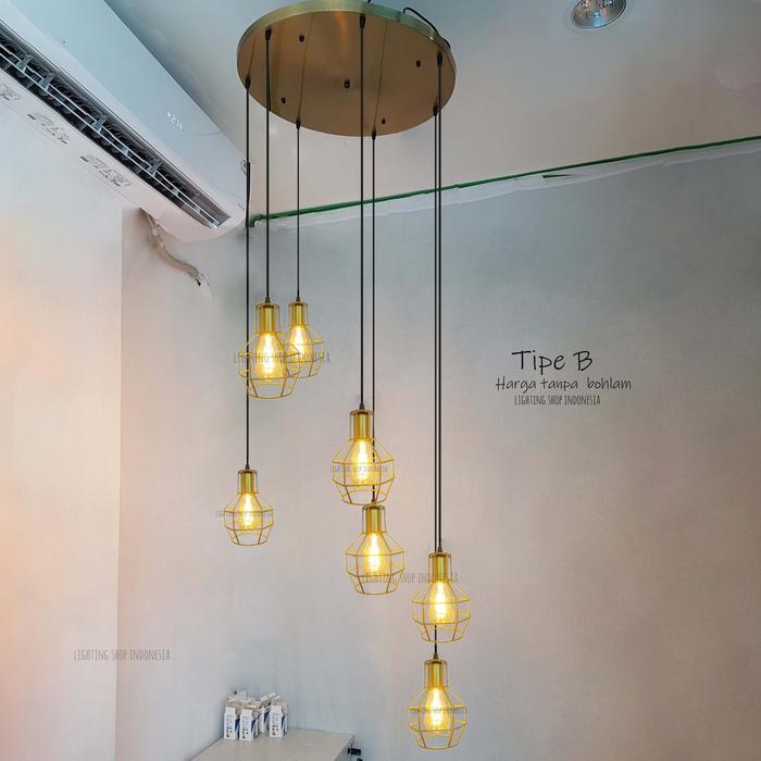 Jual Lampu gantung void tangga gold minimalis 7in1 kop base gede 7lampu ...
