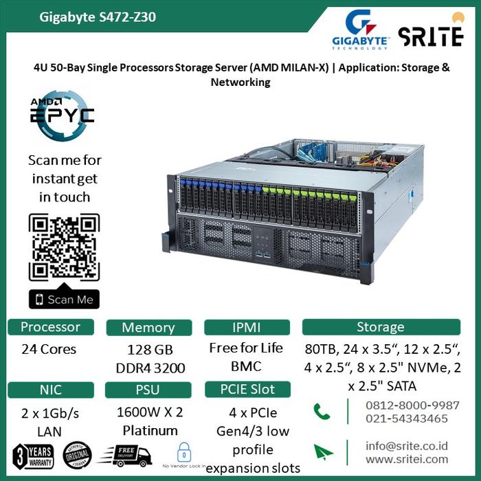 Jual Storage Server Gigabyte AMD Epyc 4U 24 Core 128GB 80TB Full Raid ...