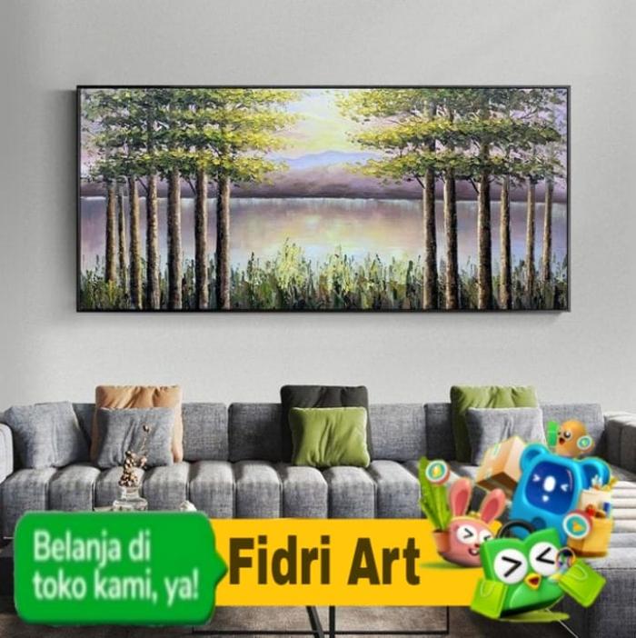 Jual lukisan modern pemandangan danau dan hutan - 120x60+frame - Kab ...
