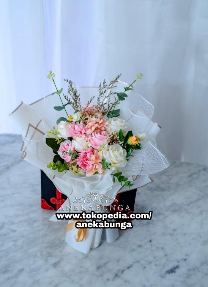 Jual Buket Bunga Palsu Putih Pink White Bouquet Flower Wedding ...