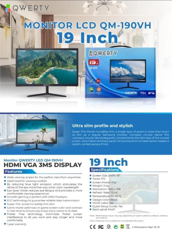 Jual MONITOR LED QWERTY 19 INCH HDMI + VGA HD 1440x900 | GARANSI 1TH ...