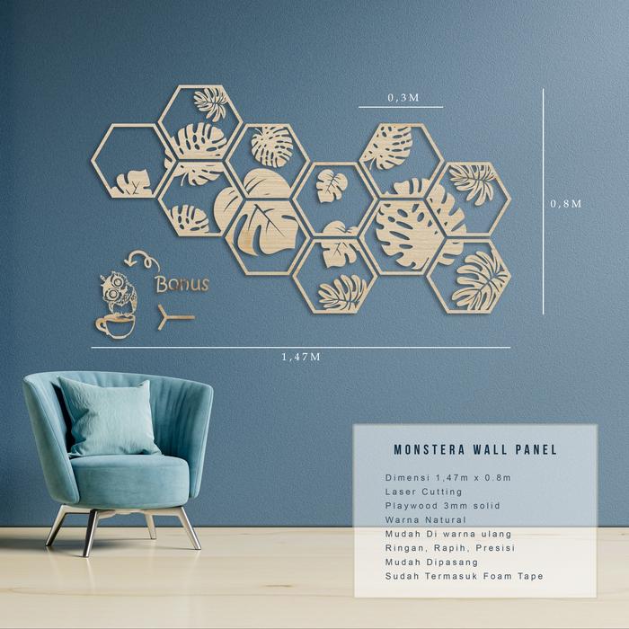 Jual Hiasan Dinding Elegan Hexagonal Monstera Wall Panel Decor Ukuran ...