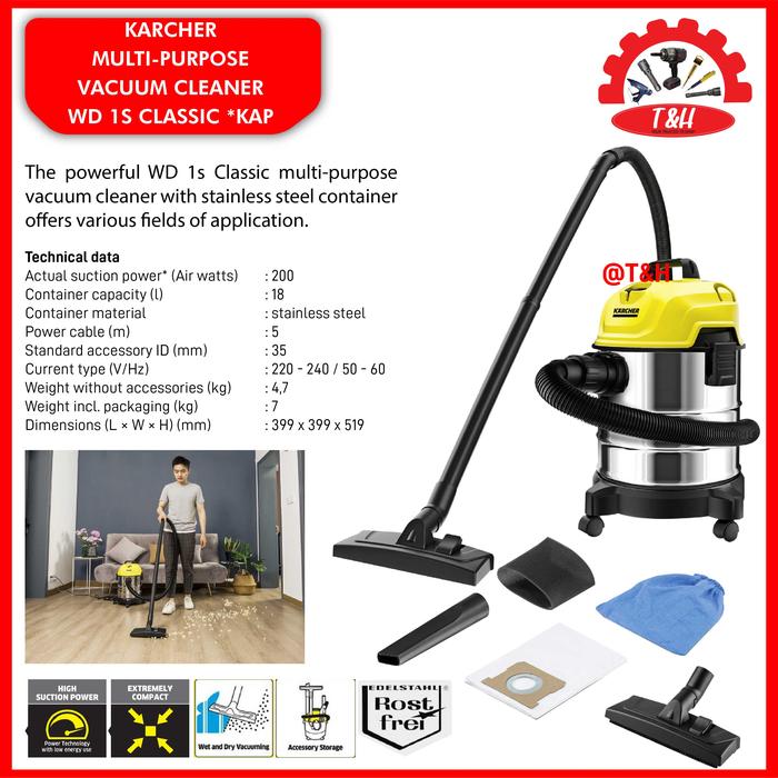 Jual KARCHER | WD 1S Classic *KAP 1300 | Watt Vacuum Cleaner Wet & Dry ...