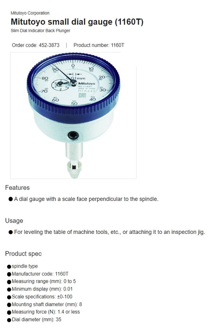 Jual Back Plunger Dial Indicator Scale 0-100 MITUTOYO 1160T - Kab ...