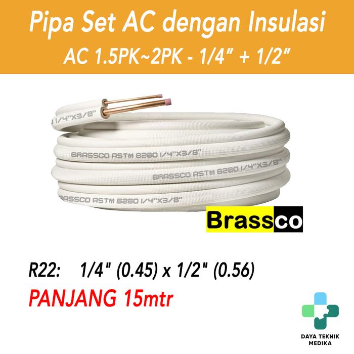 Jual BRASSCO Pipa AC 1.5PK-2PK Ukuran 1/4" x 1/2" - Set dengan Isolasi ...