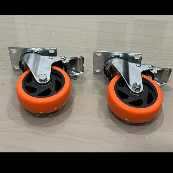 Jual roda pu orange rem 4 inchi heavy duty swivel p.u troley - Kota ...