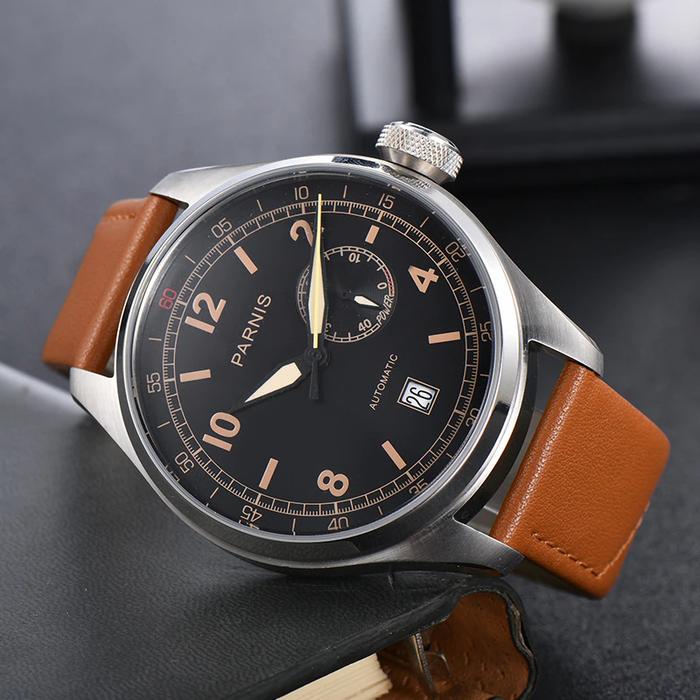 Jual Parnis Pilot 48mm Automatic Men Watch with Power Reserve Indicator ...