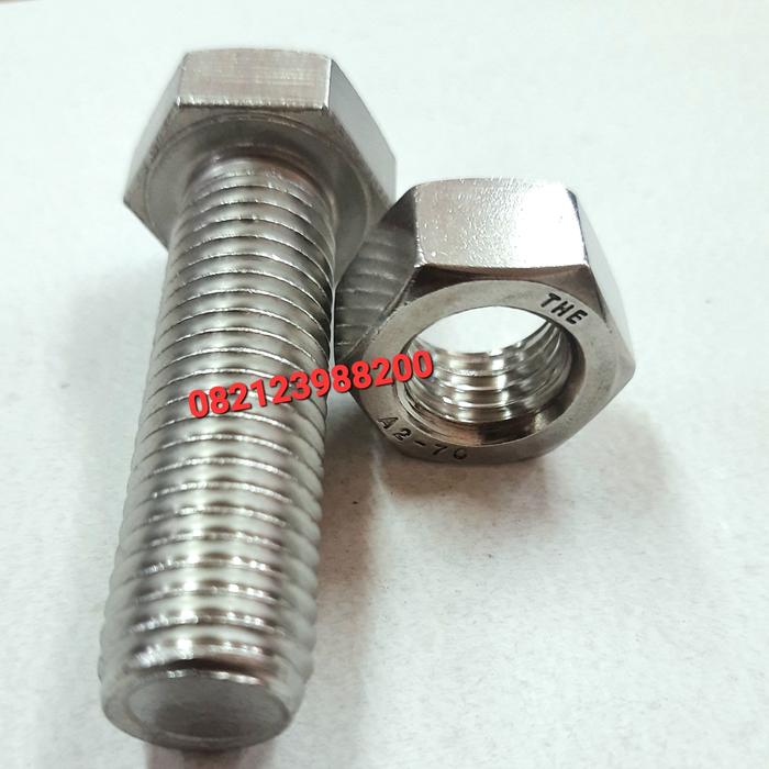 Jual baut mur stainless m20x50 m20 x 50 kunci 30 hex bolt nut ss304 A2 ...