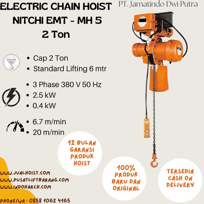 Jual ELECTRIC CHAIN HOIST WITH TROLLEY EMT-MH-5 Cap. 2 Ton - Kab. Tangerang - JAMATINDO DWI ...