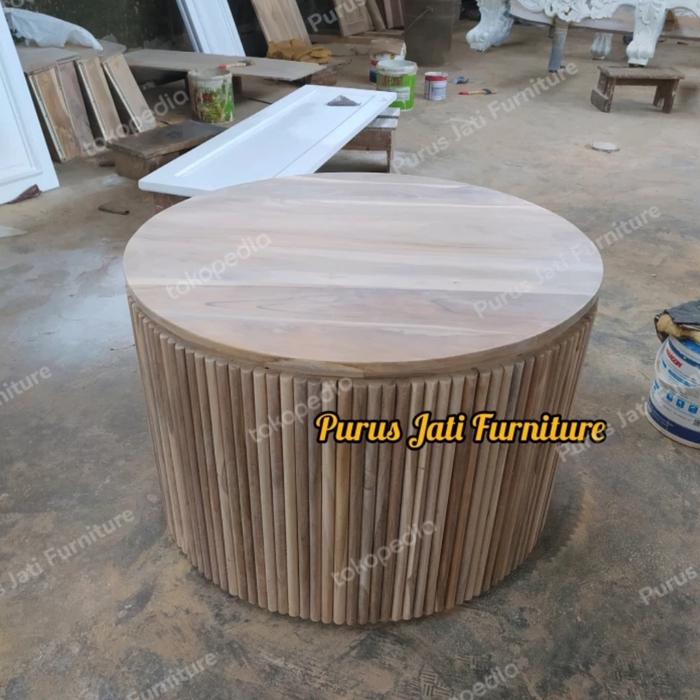 Jual Meja Coffee Table Bulat Salur Minimalis Kayu Jati Model ...