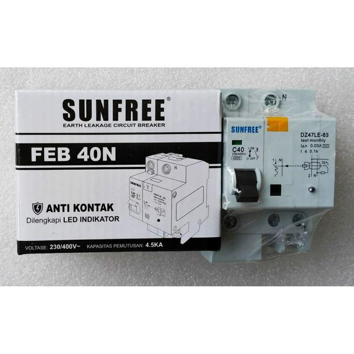 Jual SUNFREE RCBO RCCB ELCB FEB 40N 1P 1 Phase 40A 30mA Proteksi Setrum ...