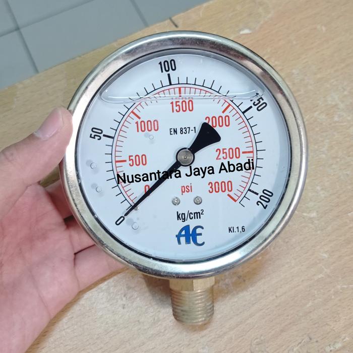 Jual Pressure Gauge Manometer Stainless 4 " inchi 200 Bar 3000 Psi AE ...