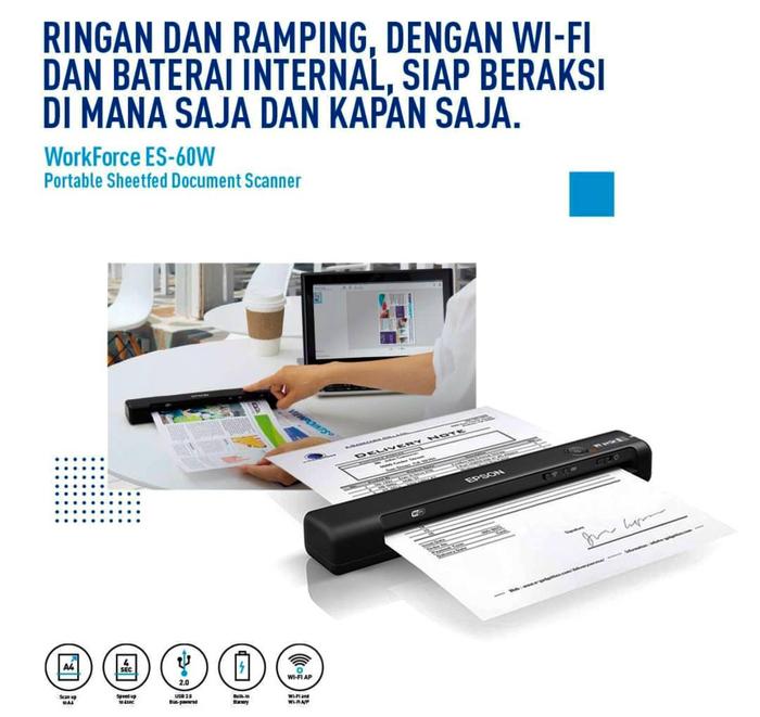 Jual SCANNER EPSON WorkForce ES-60W PORTABLE - Wifi -Battery - A4/F4 ...