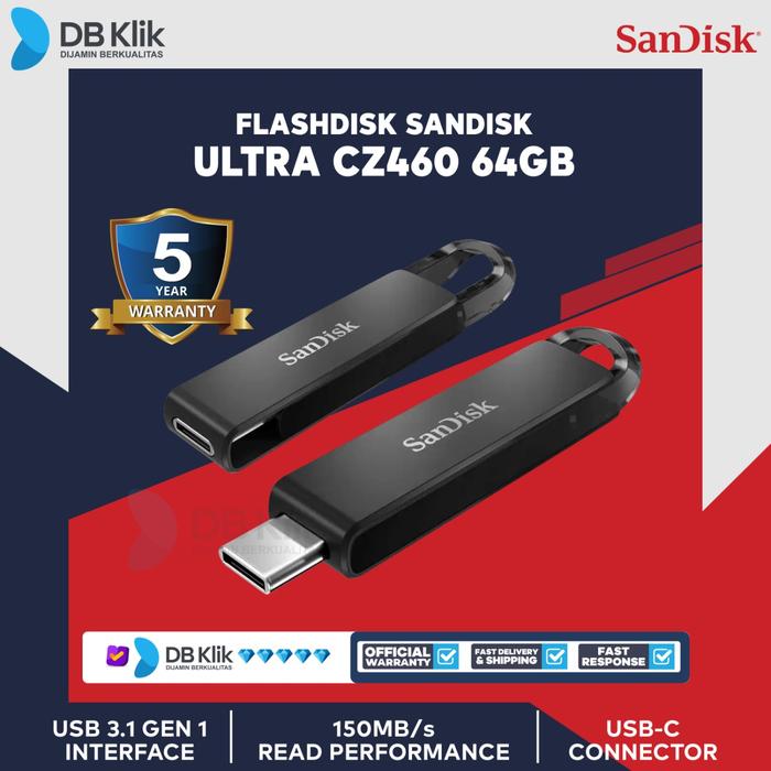 Jual Flashdisk SanDisk Ultra CZ460 64GB USB C 3.1 Super-Thin Original ...
