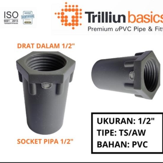 Jual SOK DRAT DALAM 1/2 / SOCK / SHOCK / FAUCET SOCKET PVC 1/2 ...