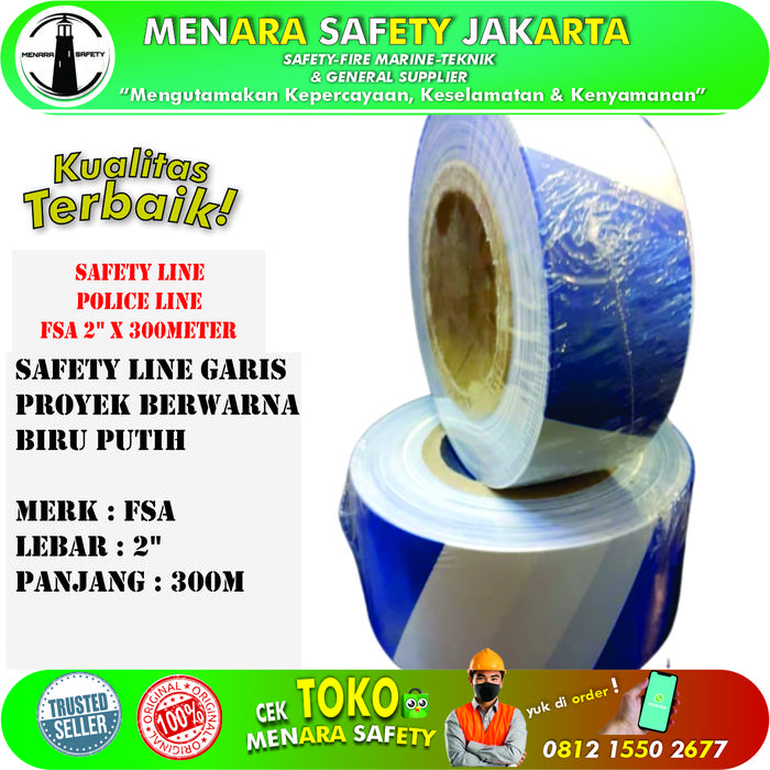 Jual Safety Line Garis Proyek Police line FSA 2"x300m Warna Biru Putih ...