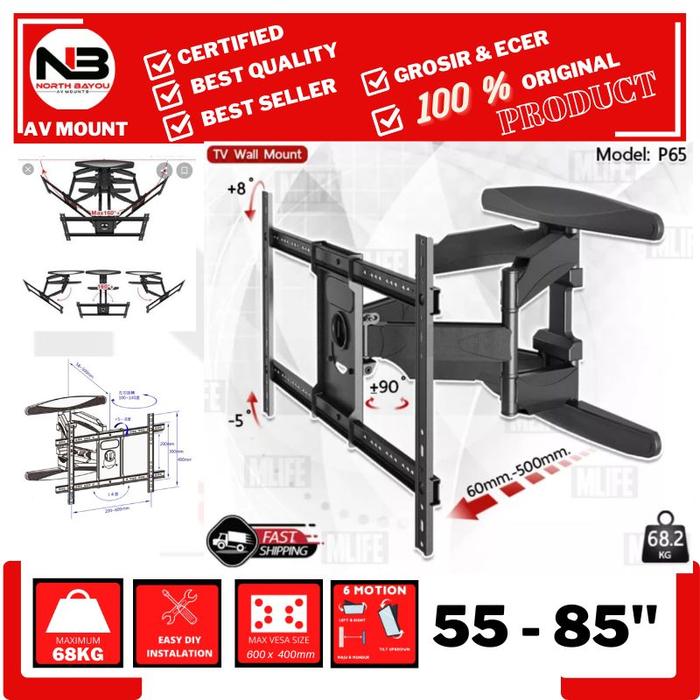 Jual NB SP2 Long Arm Wall Mount Bracket TV 40 s/d 75 Inch Six Motion ...