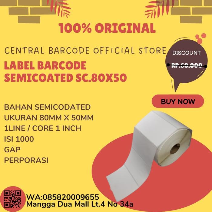 Jual STICKER BARCODE LABEL BARCODE SEMICOATED 80X50 1LINE/CORE1 ISI ...
