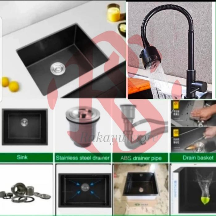 Jual KITCHEN SINK 6045 BLACK UNDERMOUNT JKM LENGKAP KRAN/BCP MODEL ONAN ...
