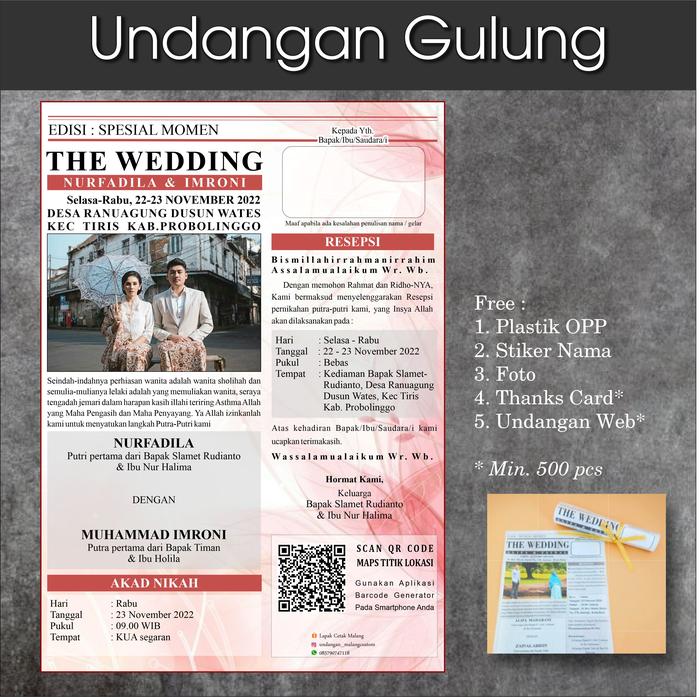 Jual Undangan pernikahan unik model koran gulung + pita emas - 3 - Kota ...