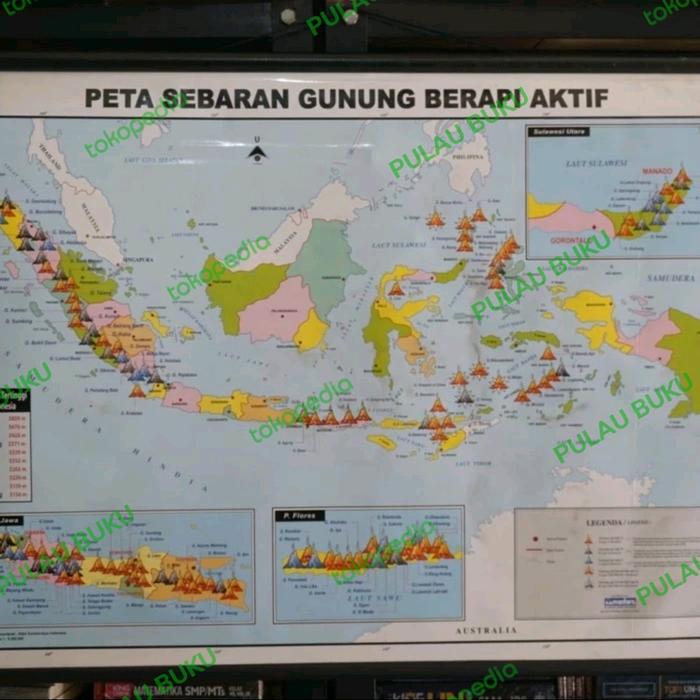 Jual PETA BINGKAI SEBARAN GUNUNG MERAPI AKTIF - Kota Bandung - PULAU ...
