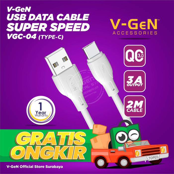 Jual Kabel Data USB Type C V-GeN VGC-04 Fast Charging QC3.0 3A 2 Meter ...