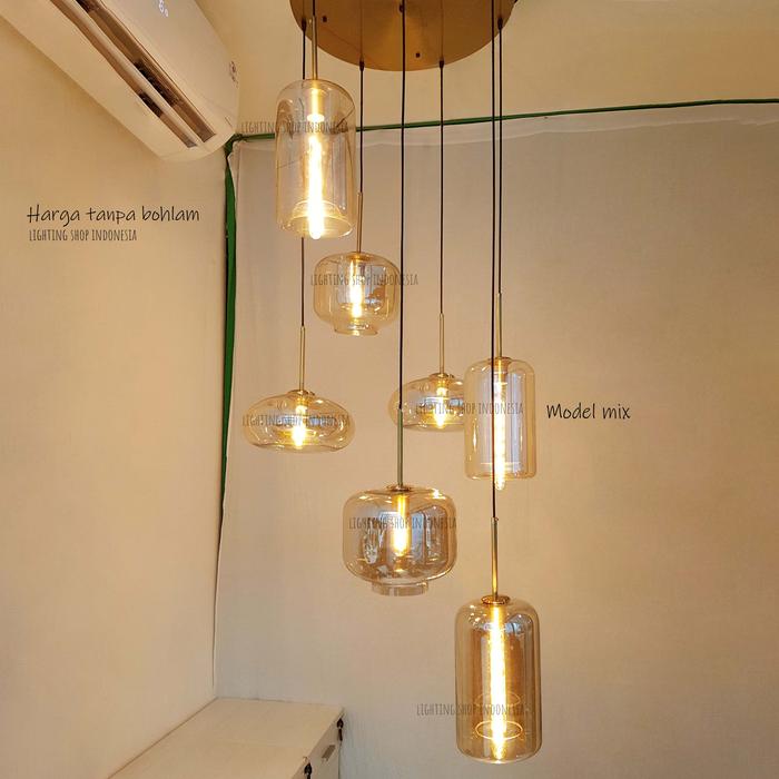 Jual Lampu gantung void tangga 7in1 gold kaca teh modern kop base besar - Tipe C - Jakarta Pusat ...