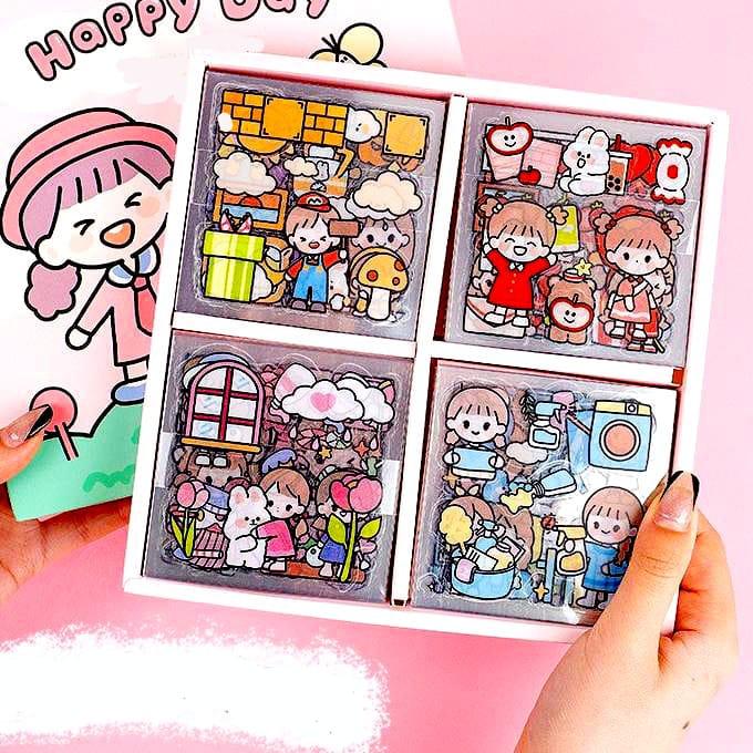 Jual Stiker BOX 2D Tempel 4 Warna Isi 100 Lembar Cute Aesthetic Design ...
