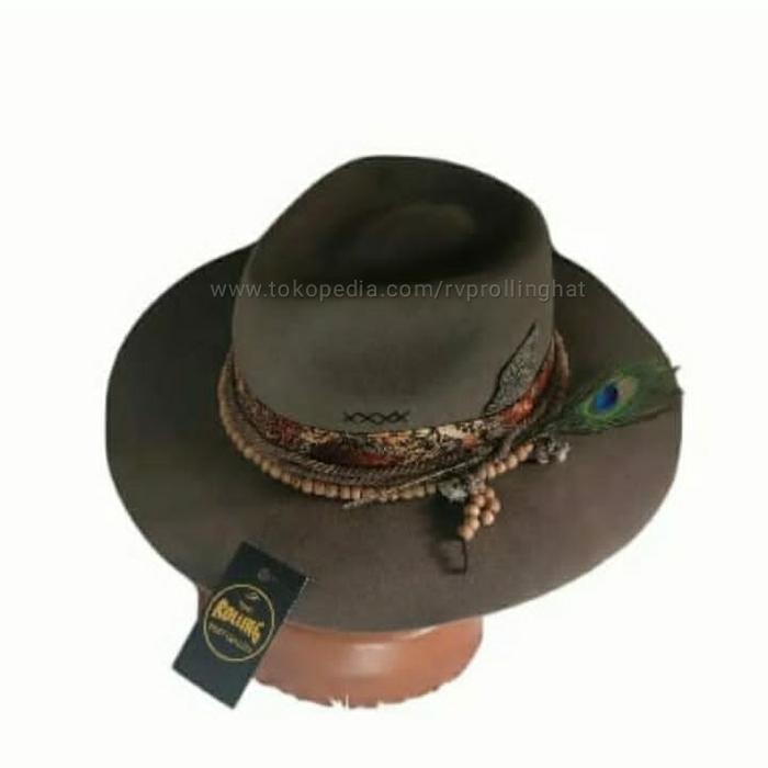 Jual topi fedora teardrop klasik bulu merak motif batik topi laken pria ...