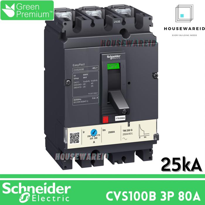 Promo MCCB 3p 80a 3 Phase 80 Ampere Schneider CVS100B LV510306 25kA Original - Jakarta Pusat ...