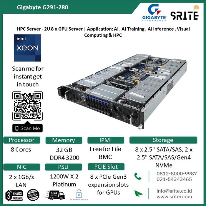 Jual Server Gigabyte GPU Intel 1U 8 Core 32GB 2TB SSD Nvidia A100 G291 ...