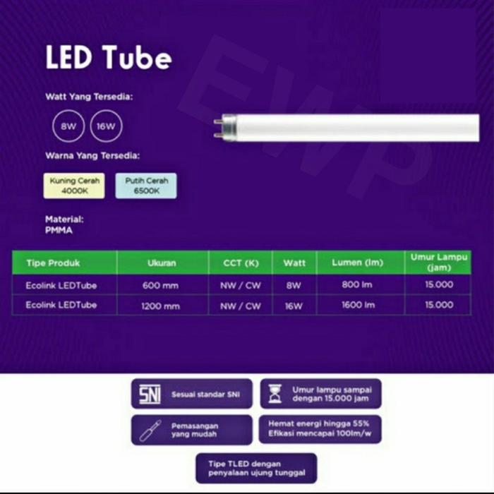 Jual Lampu ECOLINK TL LED Tube T8 16W 120cm Sinar Putih / Natural White ...