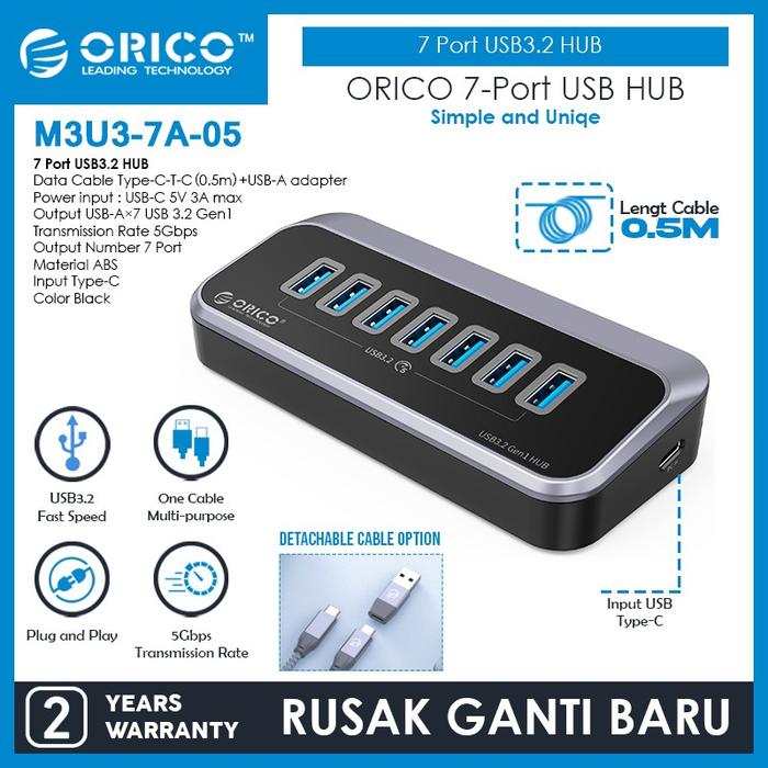 Jual ORICO M3U3-7A-05 7 Port USB Hub 3.2 Type C to C USB A 0,5M - Jakarta Pusat - Duta mandiri ...