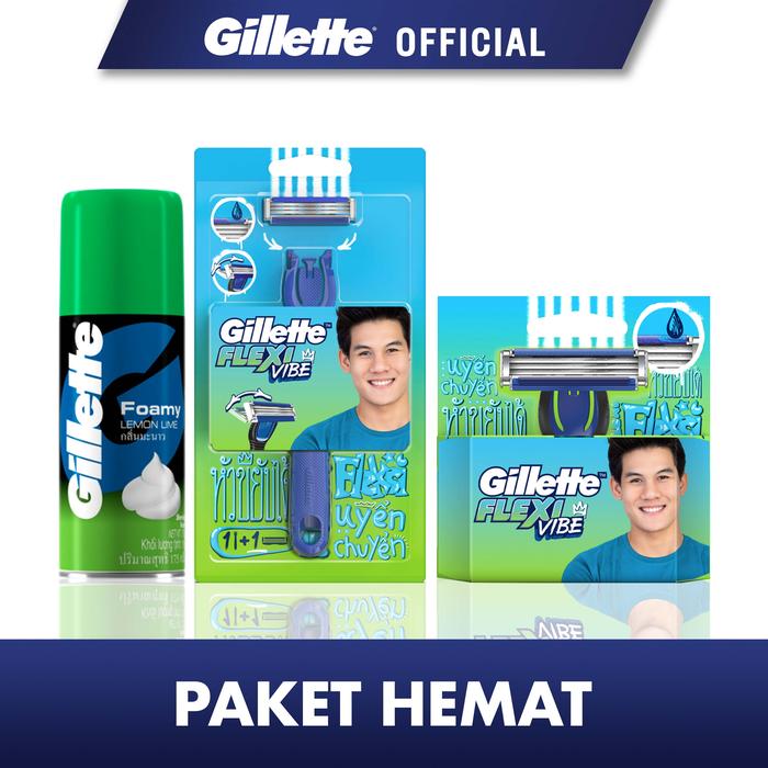 Promo [Paket Hemat] Gillette Flexi Vibe Alat Cukur + 2 Refill + Shaving ...
