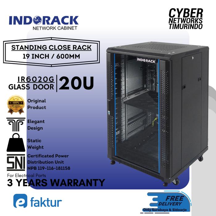 Jual CLOSE RACK INDORACK IR6020G - 20U 600MM 19INCH RAK SERVER GLASS ...